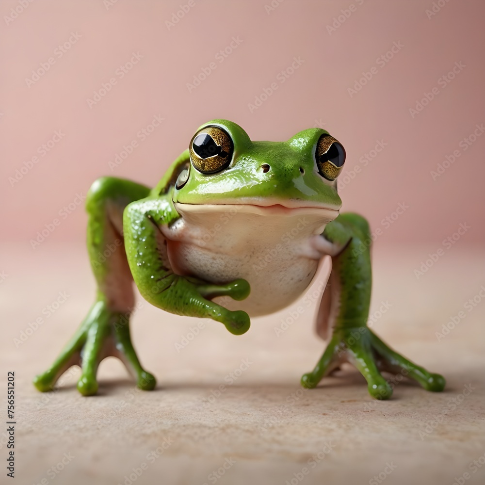 Portrait Of A Sitting Frog With Plane Background, Frog Ready To Hop ...