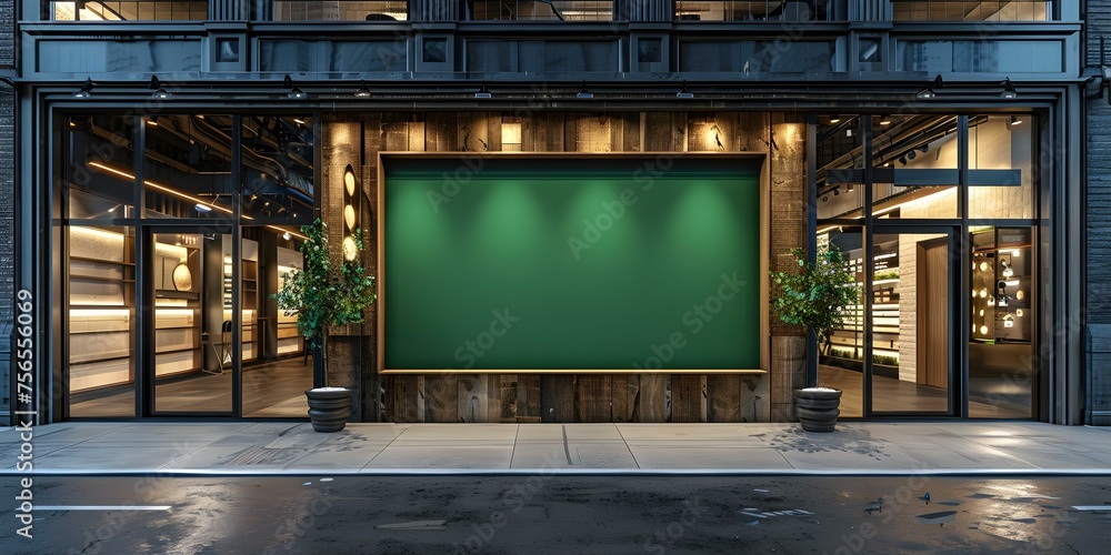 Customizable Storefront Facade: Wooden Storefront with Blank Green ...