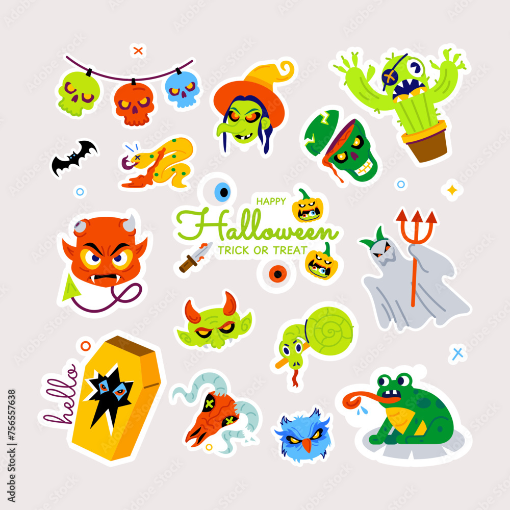 Horror vector with evil creatures and other spooky stuff of halloween ...