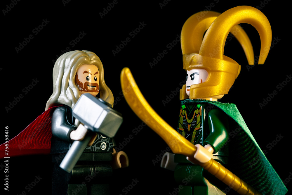 LEGO Marvel's The Mighty Thor with the Mjolnir and Loki in the horned ...