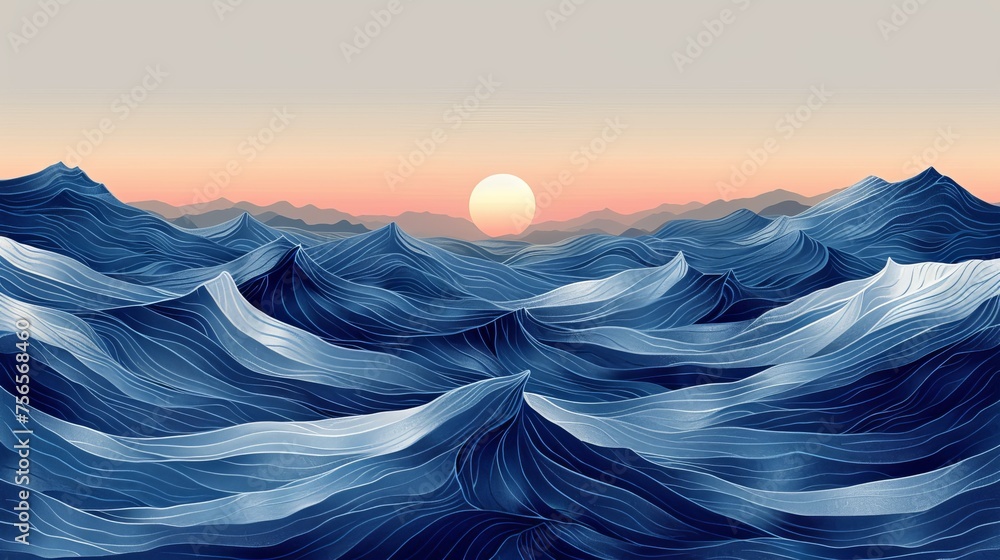 An abstract landscape with a handdrawn line pattern modern in white and ...