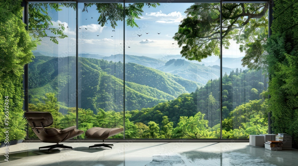 glass window wall view nature theme living room with nature behind ...