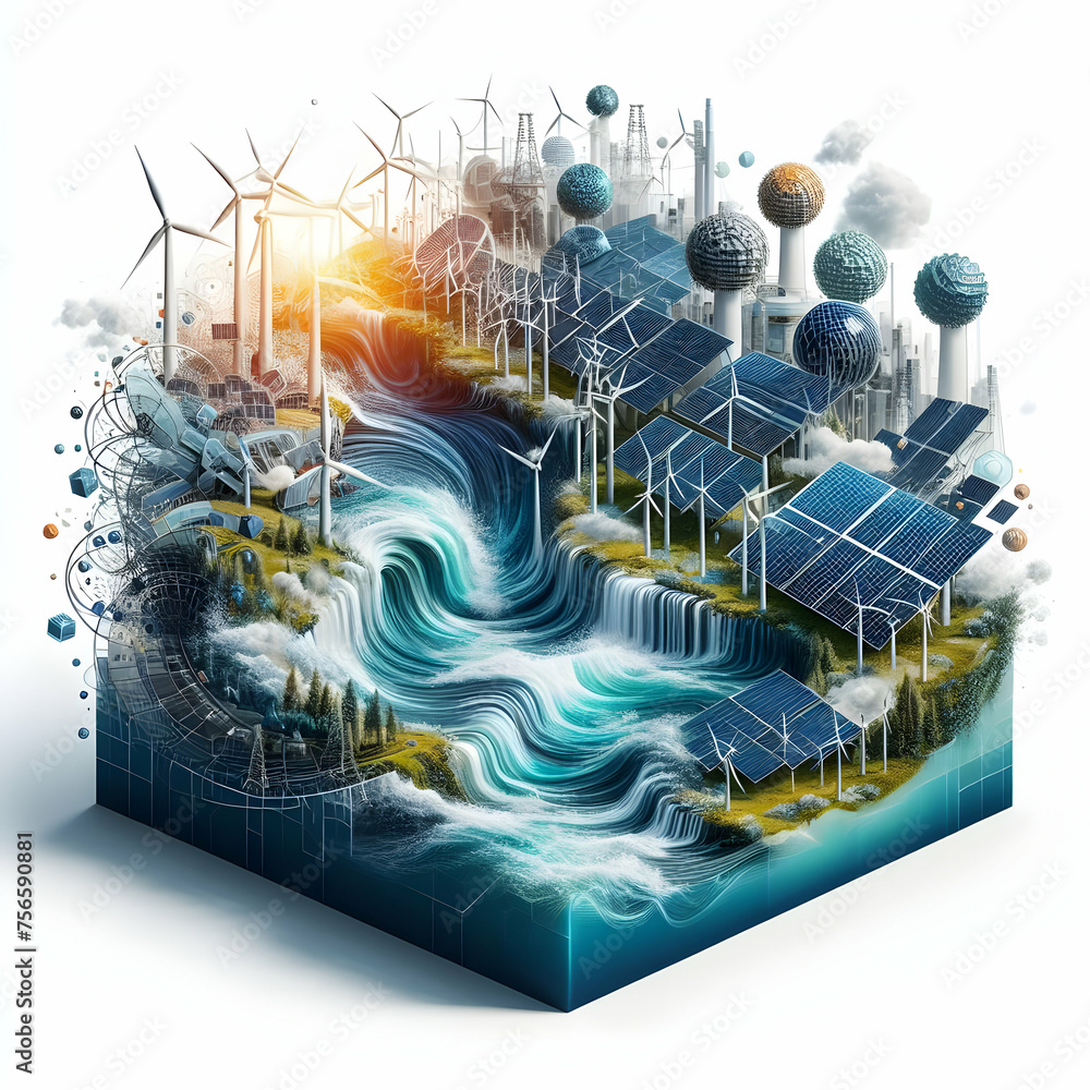 hyper realistic 3d Renewable Energy Collage Concept An artistic blend ...