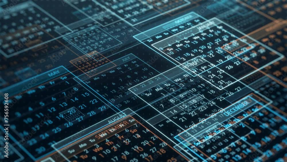 monthly calendar with months flying on screen, animated background (3d ...