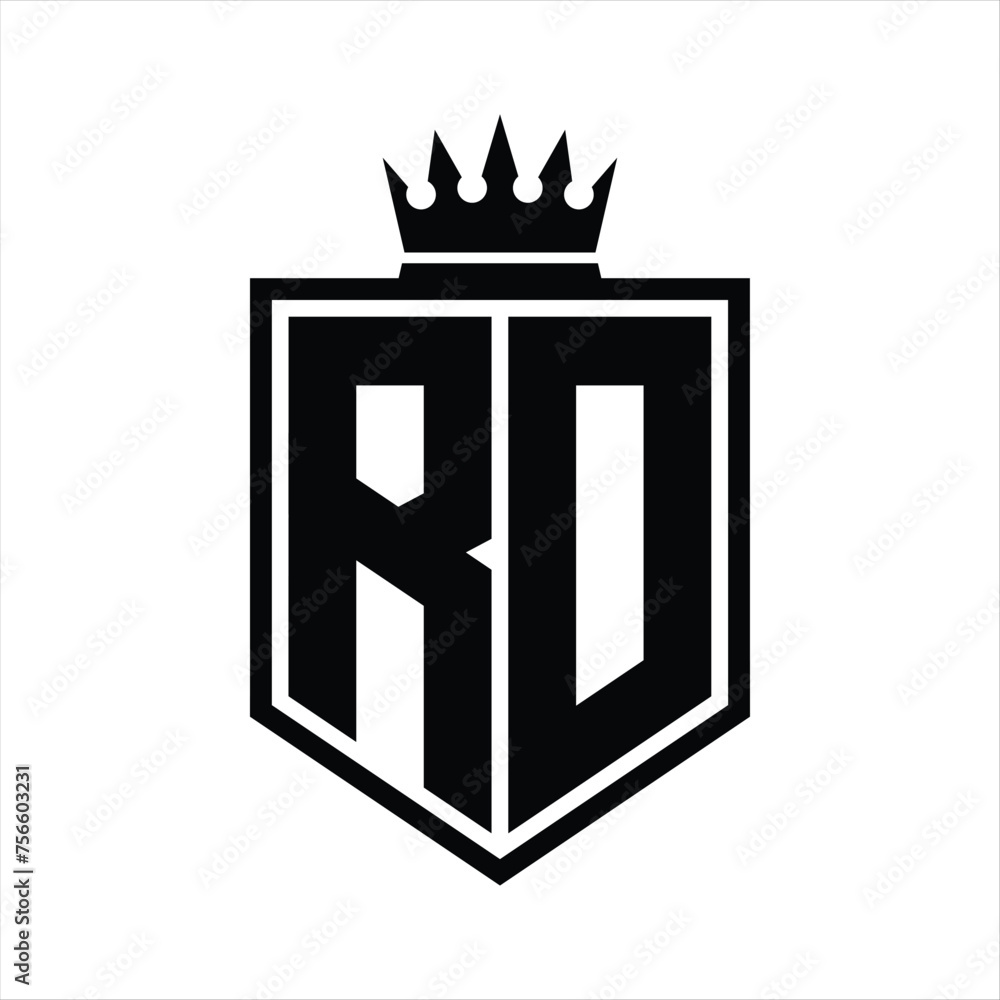 RD Logo monogram bold shield geometric shape with crown outline black ...