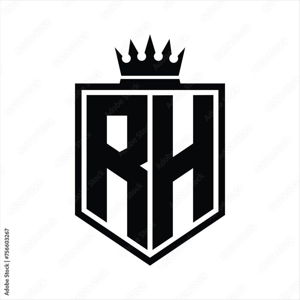 RH Logo monogram bold shield geometric shape with crown outline black ...