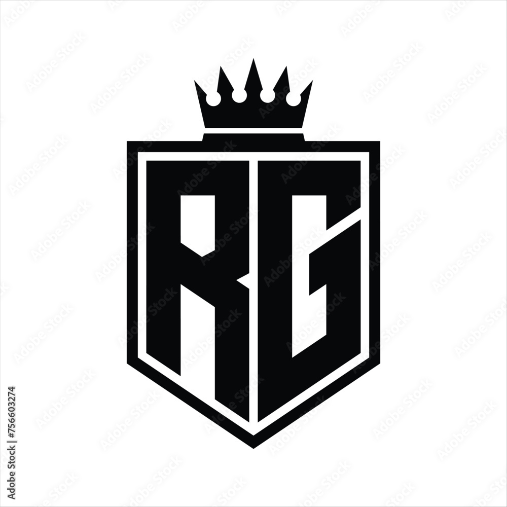 RG Logo monogram bold shield geometric shape with crown outline black ...