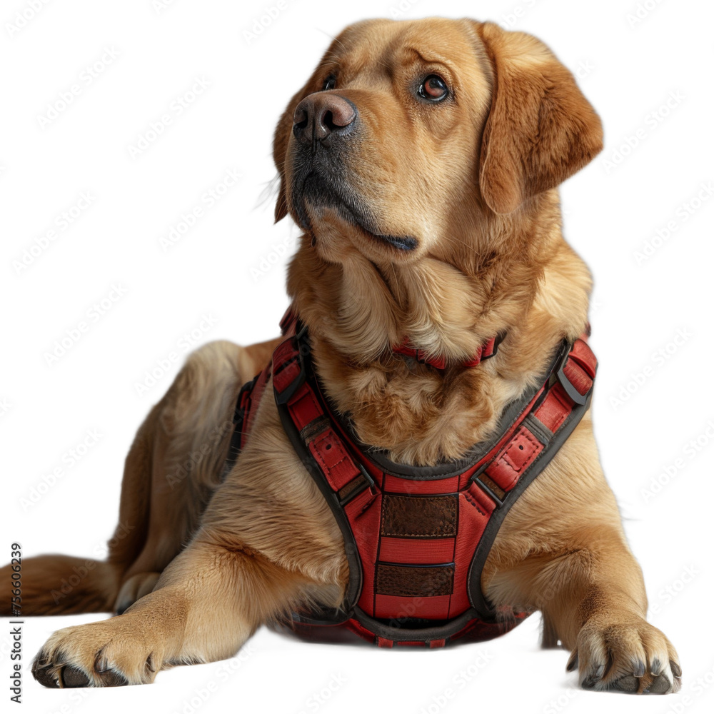 Large Brown Dog Wearing Red Harness. Guide Dog for the Blind On a ...