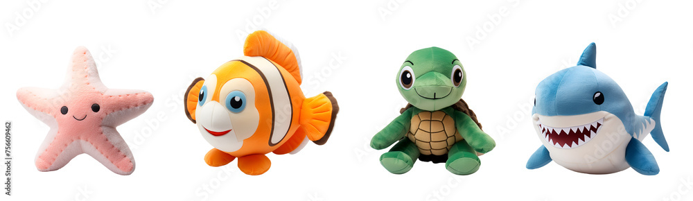 Animal Toy Set of Cute Sea Creatures: 3D Cartoon Illustration of Clown ...