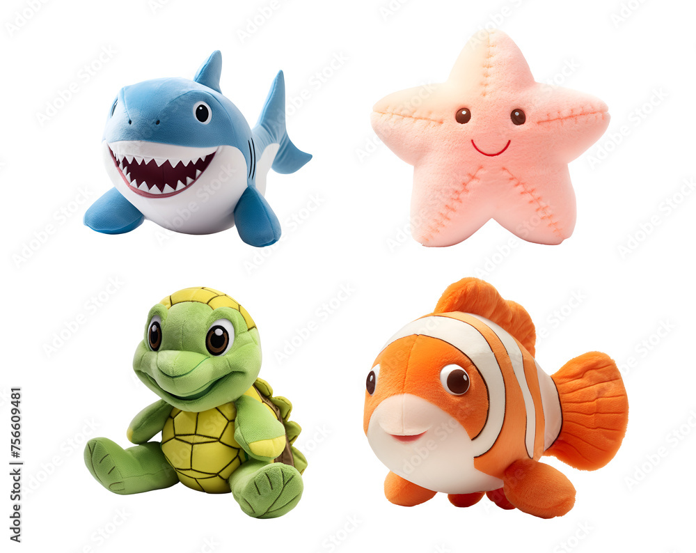 Sea Animals in a Set: Cute 3D Cartoon Illustration of Clown Fish, Shark ...