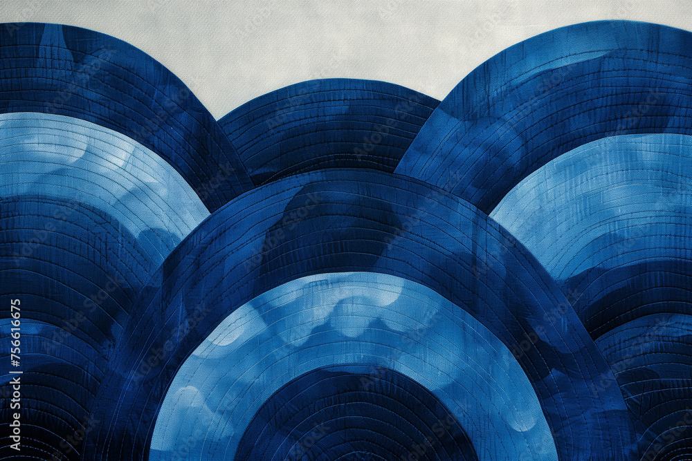 Artistic denim waves pattern in varying shades of blue on a cream ...