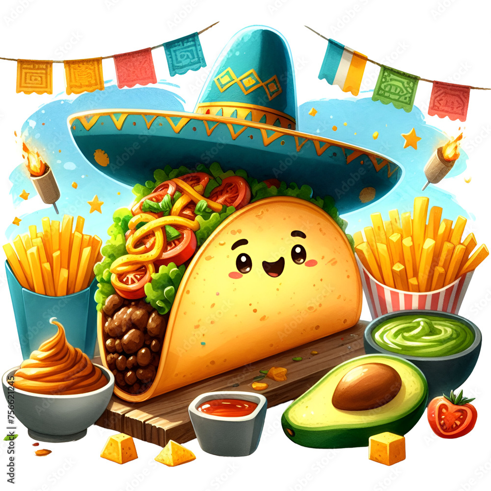 Cartoonish Mexican Tacos PNG Clipart, Cinco De Mayo Clipart, Mexican ...