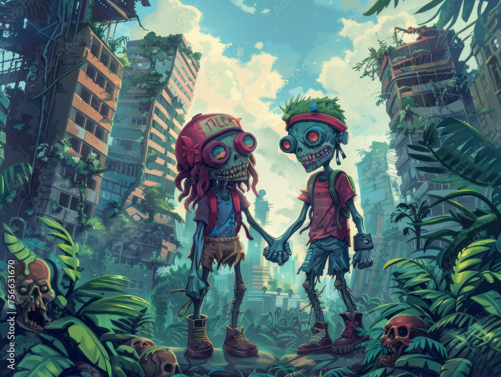 Discover a love story set against decay: a cute zombie couple holds ...