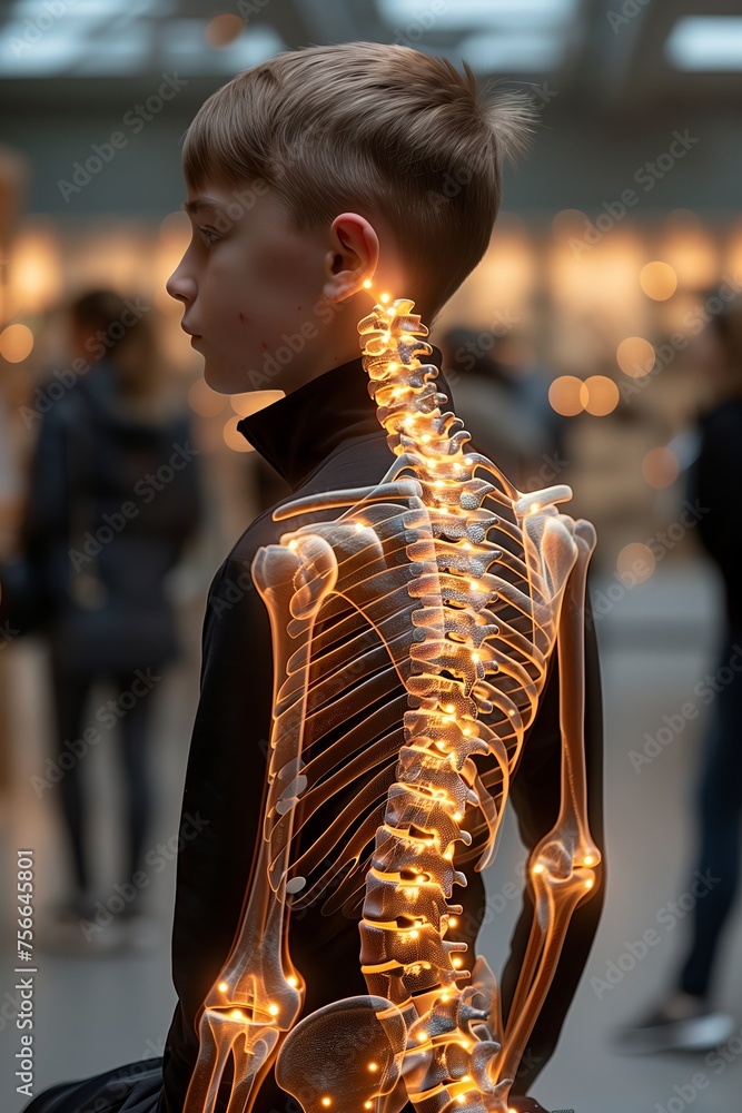 Sitting boy. View semi from behind semi in profile. Upper part of human ...