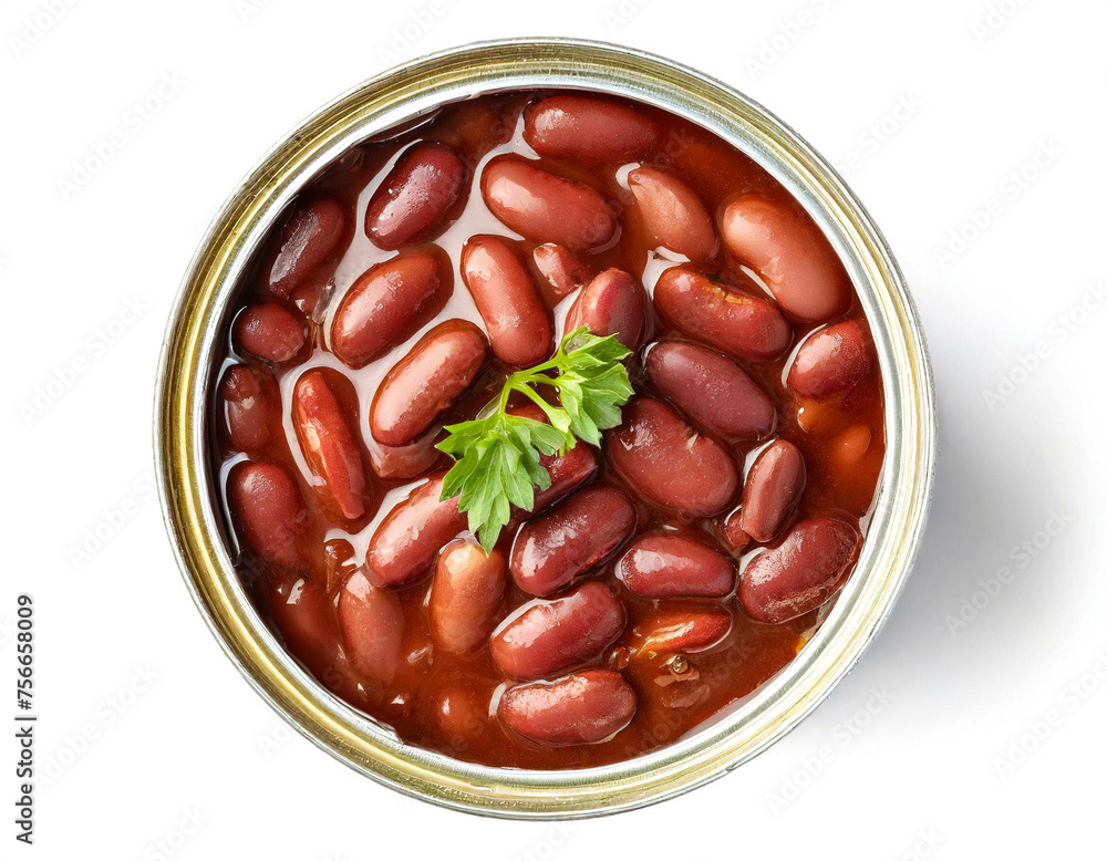Rote Bohnen mit soße in der Dose isoliert auf weißen Hintergrund ...