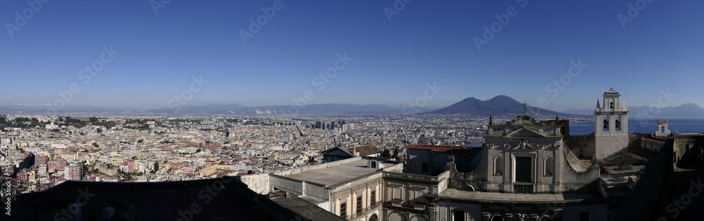 Panoramic view city of Naples, the Gulf of Naples, the Vesuvius volcano ...
