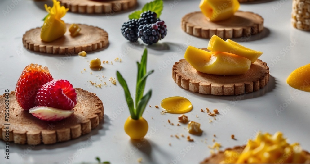 Compose an image of a visually striking food installation that doubles ...