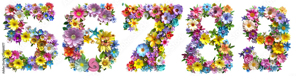 number 5, 6, 7, 8, 9 font made with flowers on transparent background ...