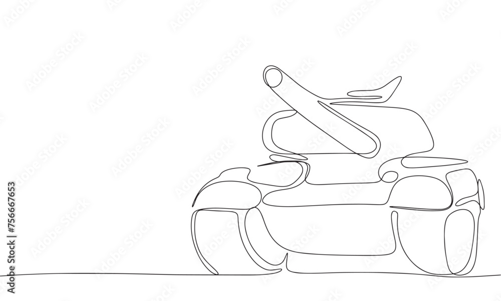Tank military one line continuous. Line art tank isolated on ...
