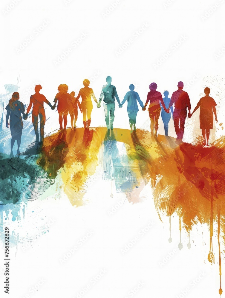 An illustration of diverse individuals linked arm in arm, moving ...