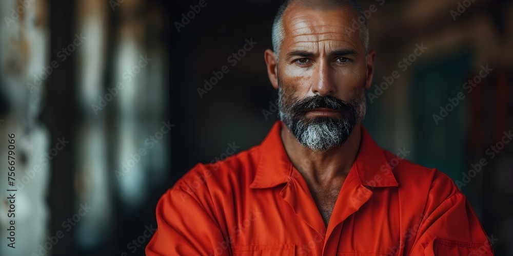 Man in an orange jumpsuit stares directly into the camera from prison ...