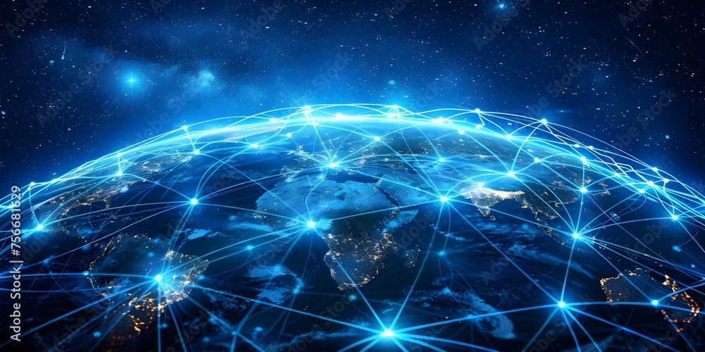 Global connections and advancement depicted through digital technology ...