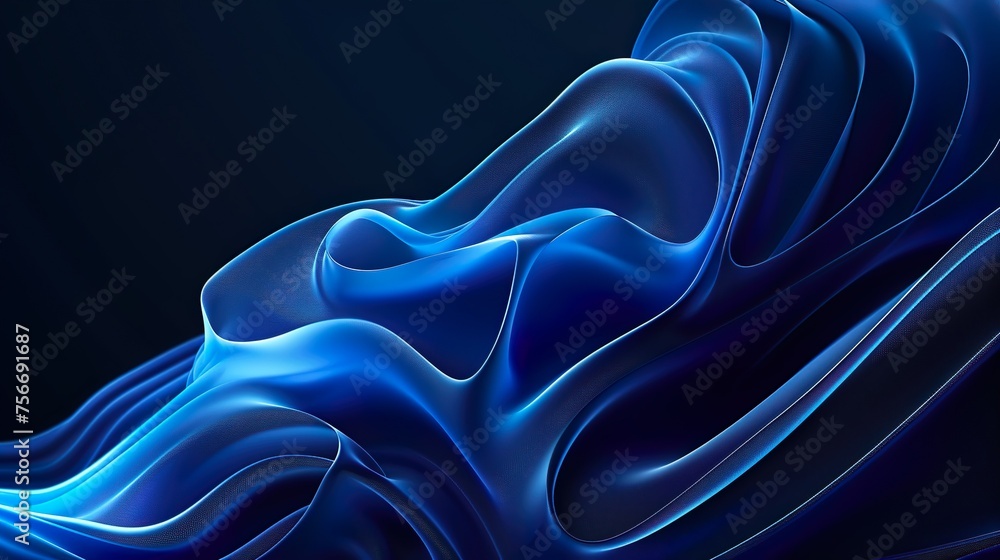 Abstract bright soft design background with blue wavy curved lines in ...