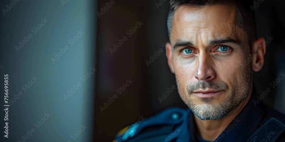 Law Enforcement Officer in Uniform Poses for Portrait. Concept ...