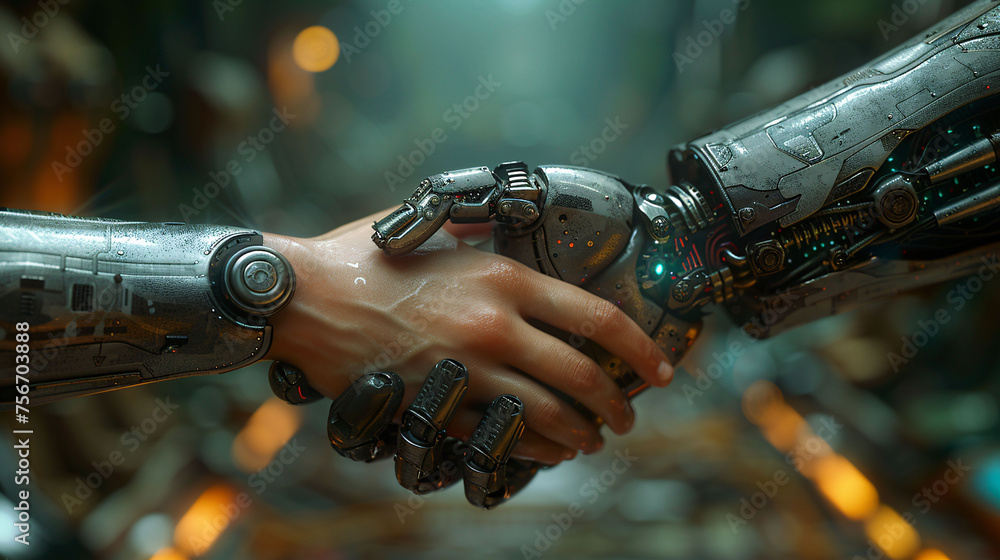Digital robot handshake human background futuristic digital age robot ...