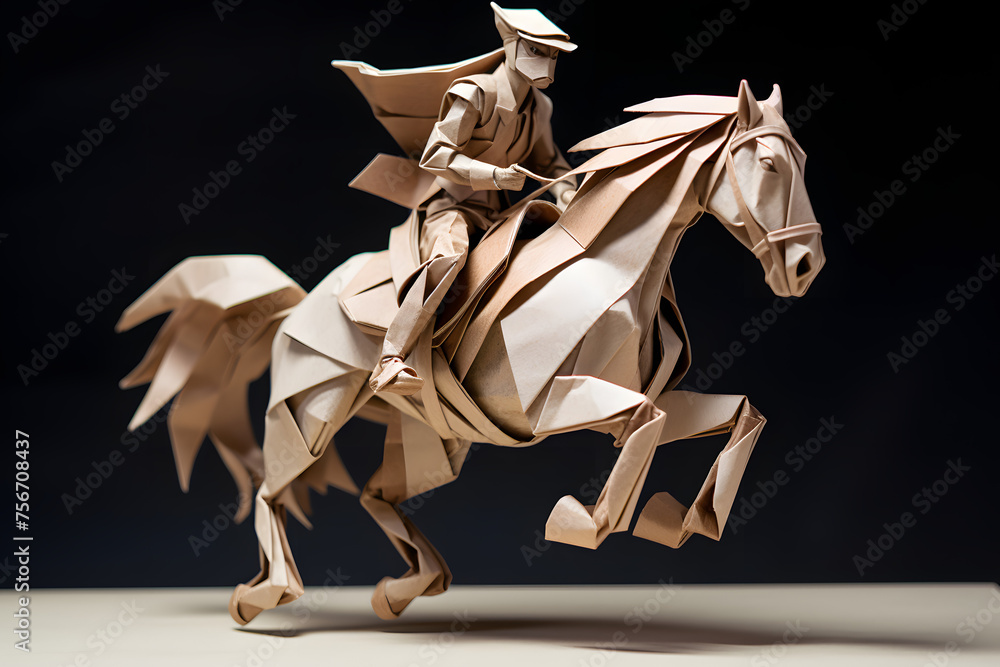 Paperstyle origami mna riding a horse, paperstyle indian riding a horse ...