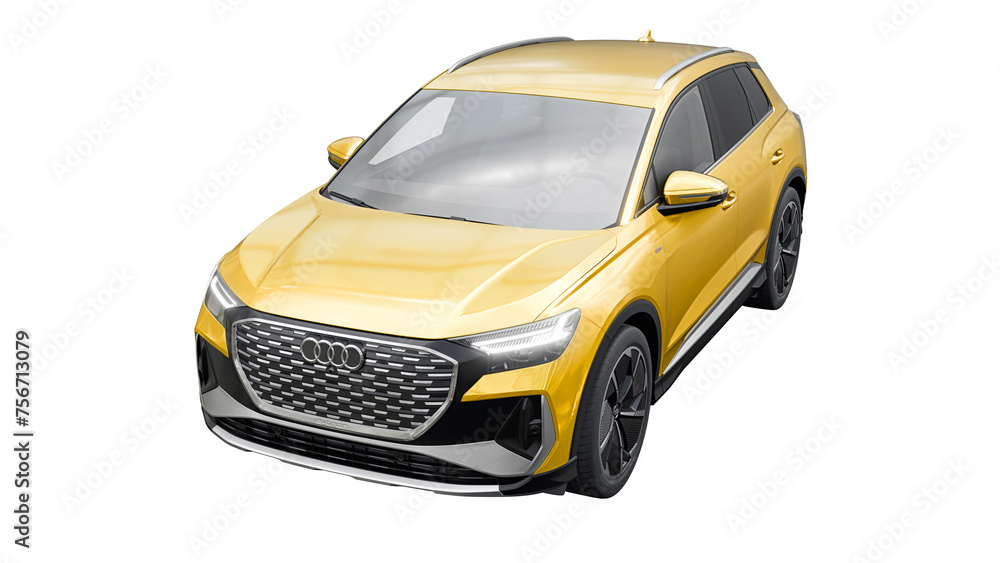 Berlin. Germany. March 11, 2024. Audi Q4 e-tron 2022. Yellow modern ...