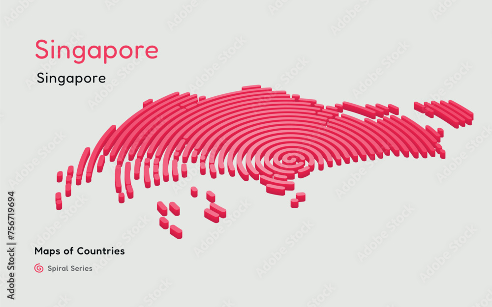 3d vector map of Singapore with circle lines. identifying its capital ...