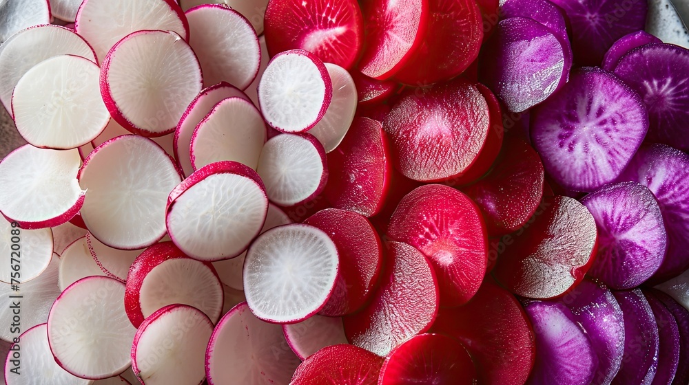 Radish slices background, radish slices background, radish slices. A ...