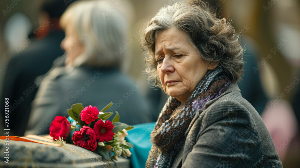 In Loving Memory: Woman Grieving the Loss of a Loved One at a Funeral ...
