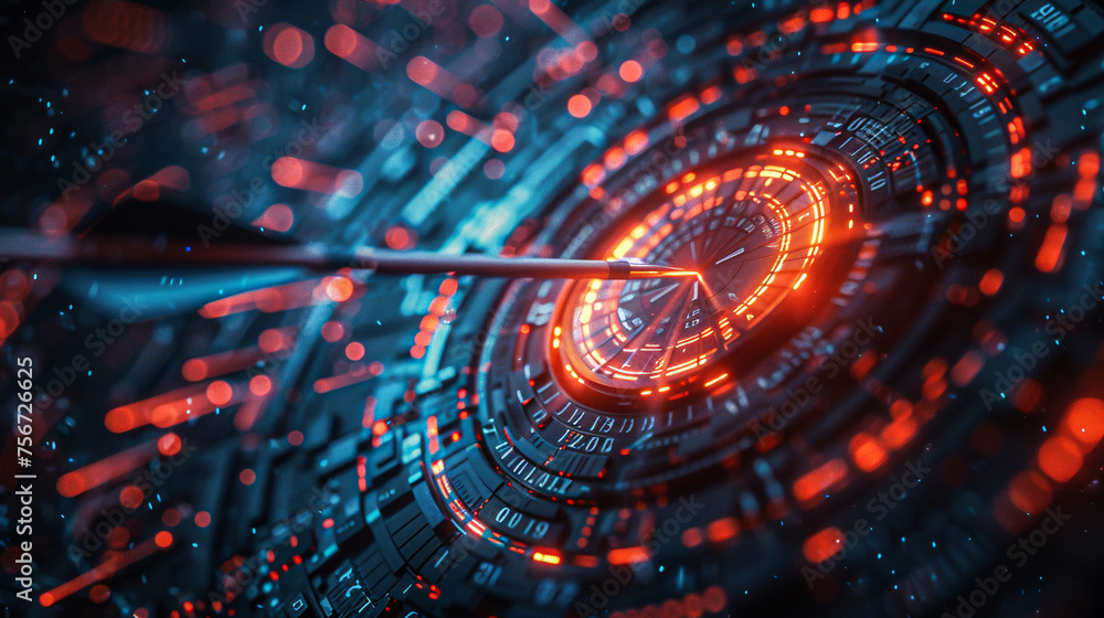 arrow piercing the center of a holographic target representing ...