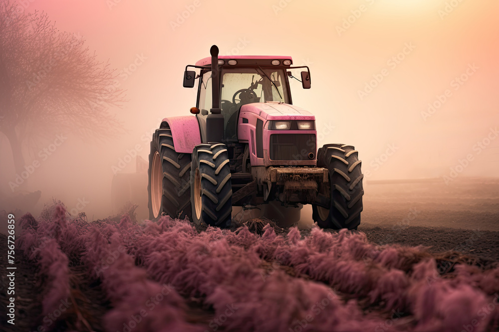 Pink tractor diligently plows the fields, blending functionality with a ...