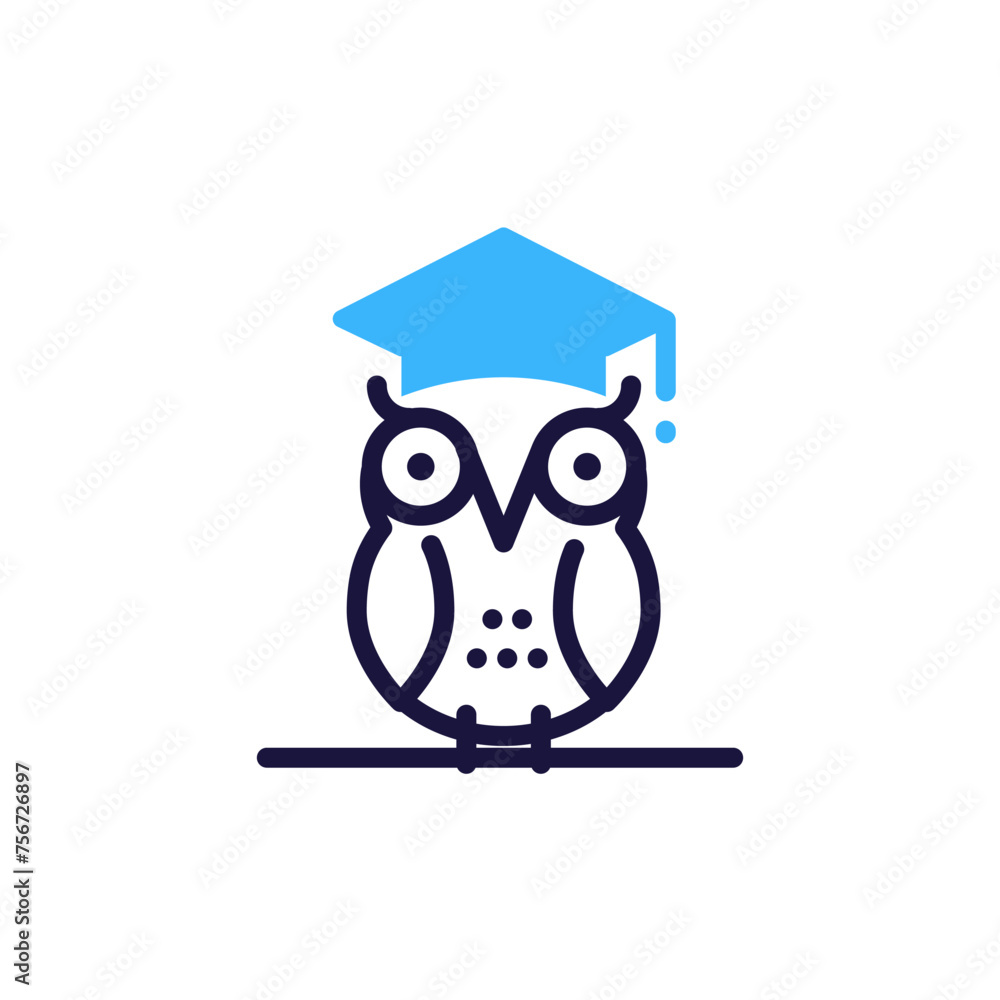 Academic owl icon with graduation cap on a branch. Vector illustration ...