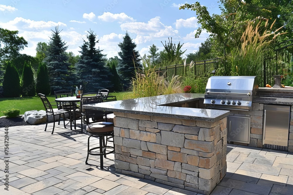 State-of-the-art outdoor kitchen with a modern bbq grill setup and ...