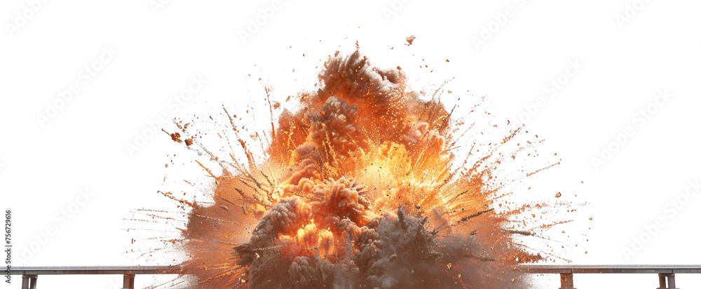 Dramatic explosion with intense flames on a bridge, cut out - stock png ...