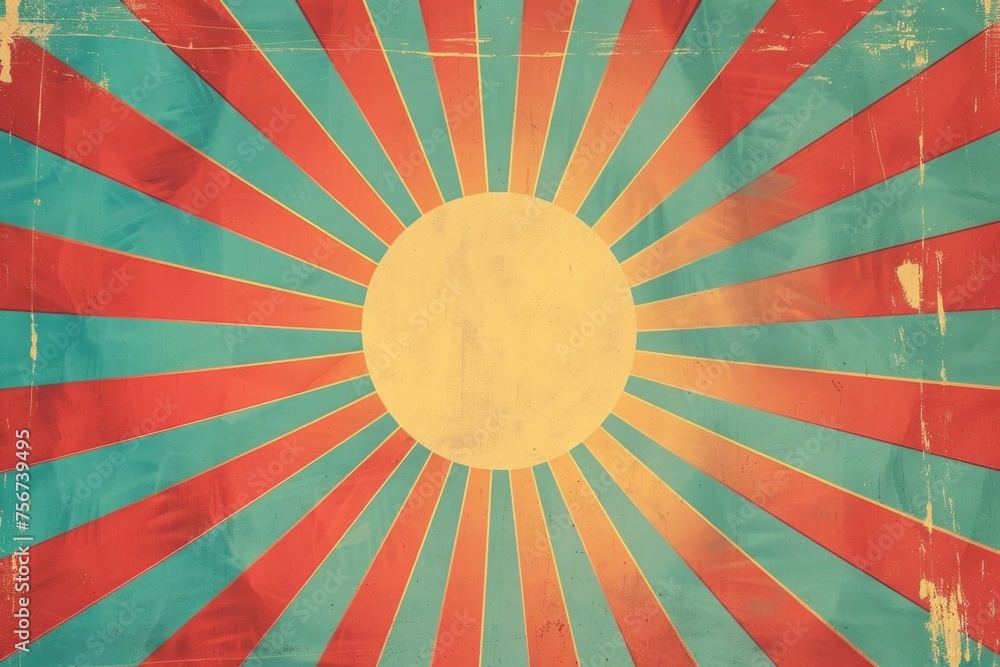 Vibrant red, blue, and yellow sunburst background. Perfect for adding a ...