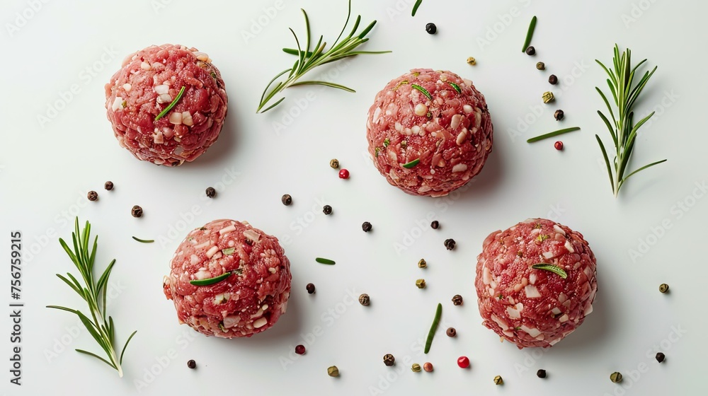 the patties and mince meat thoughtfully on the white background ...