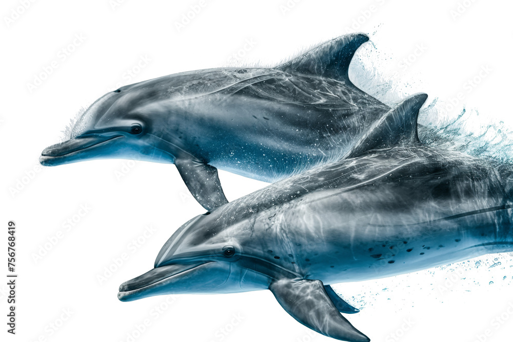 two Bottlenose Dolphins swimming 3/4 body, side view PNG, in an Aquatic ...