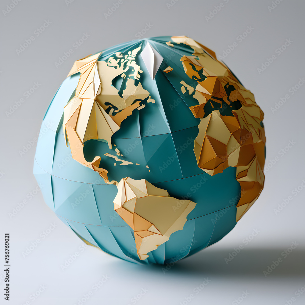 paperstyle origami earth with clean background, paperstyle globe, earth ...