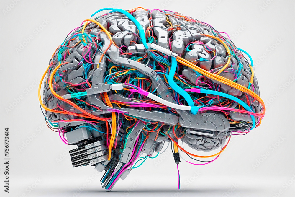 Concept of composite brain mixed with wires for vision of the future in ...