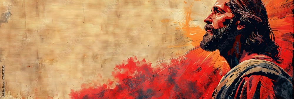 Jesus Christ with radiant halo on textured background. Biblical figure ...