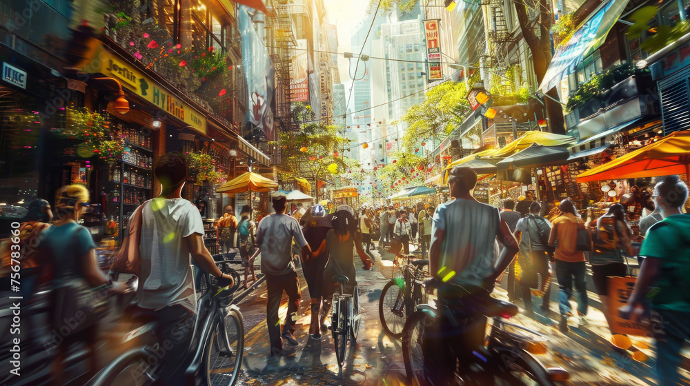 Urban Lifestyle: A dynamic image of people navigating city streets ...