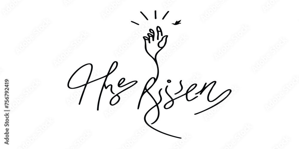 He is risen one continuous line simple minimalist lettering, black ...