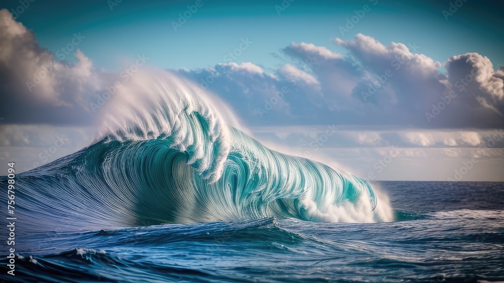 a large wave like a whirlwind on the sea. The strength and power of ...
