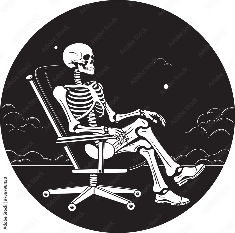 Seaside Siesta: Skeleton on Beach Chair Black Logo Icon Design Bony ...