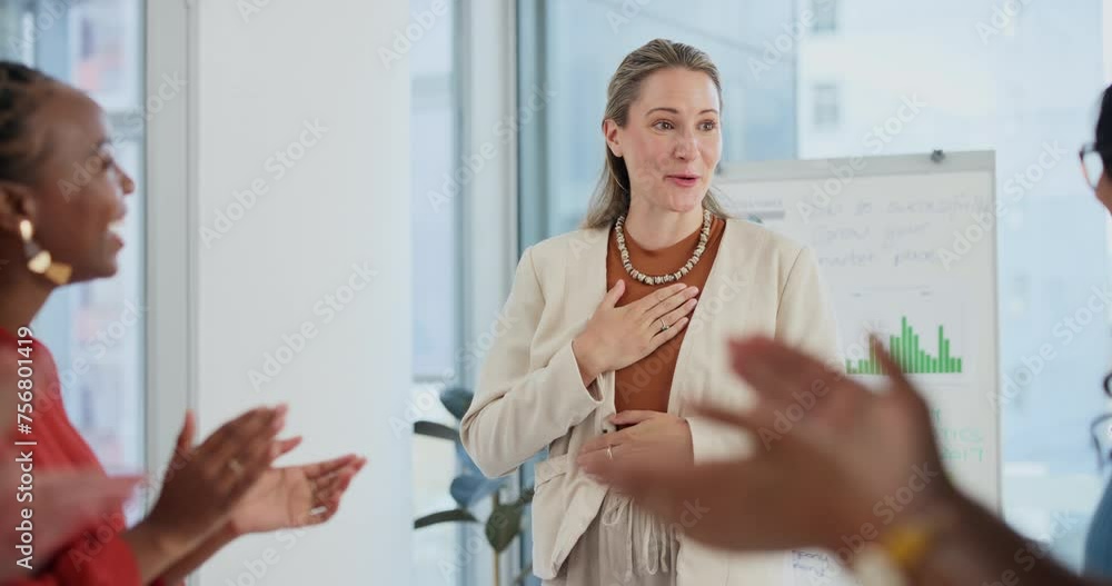 Sales team, meeting and applause for presentation with charts for ...